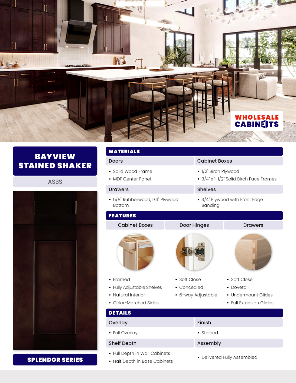 Bayview Stained Shaker Assembled Cabinets | Shop online at Wholesale ...