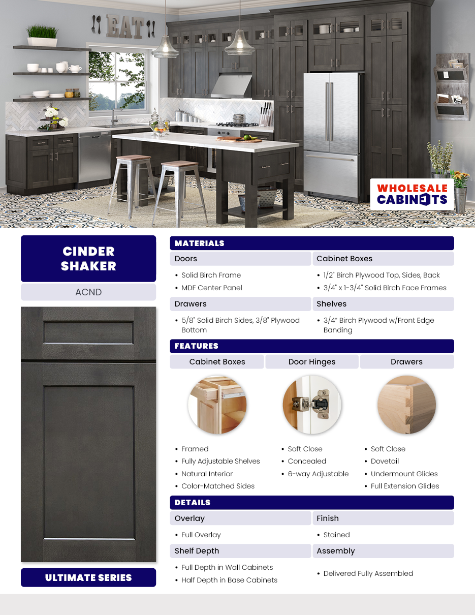 Cinder Shaker Assembled Cabinets | Shop online at Wholesale Cabinets