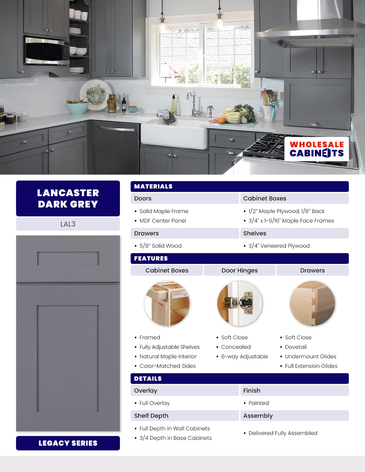 Lancaster Dark Grey Cabinets | Shop online at Wholesale Cabinets