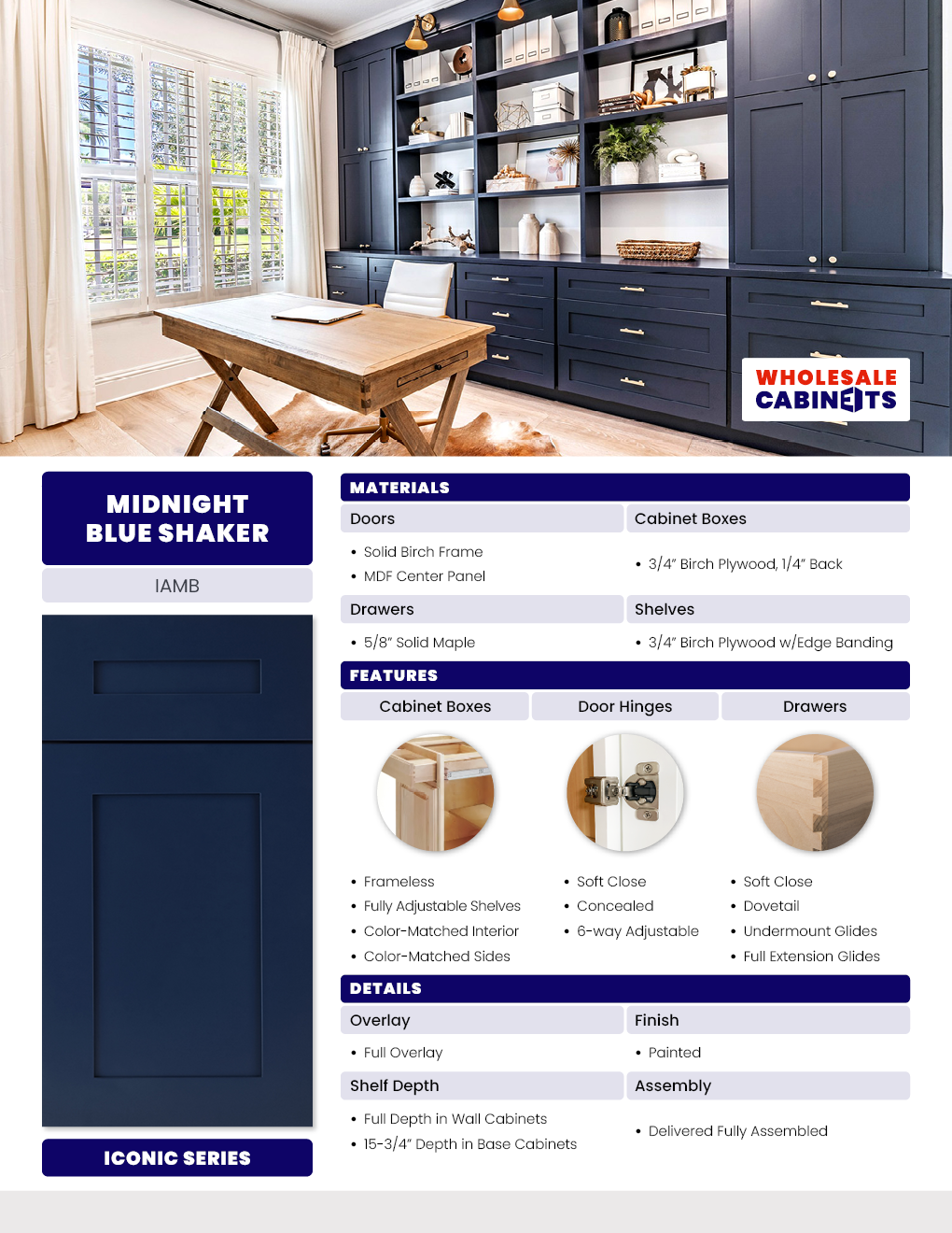 Midnight Blue Shaker Assembled Cabinets | Shop online at Wholesale Cabinets