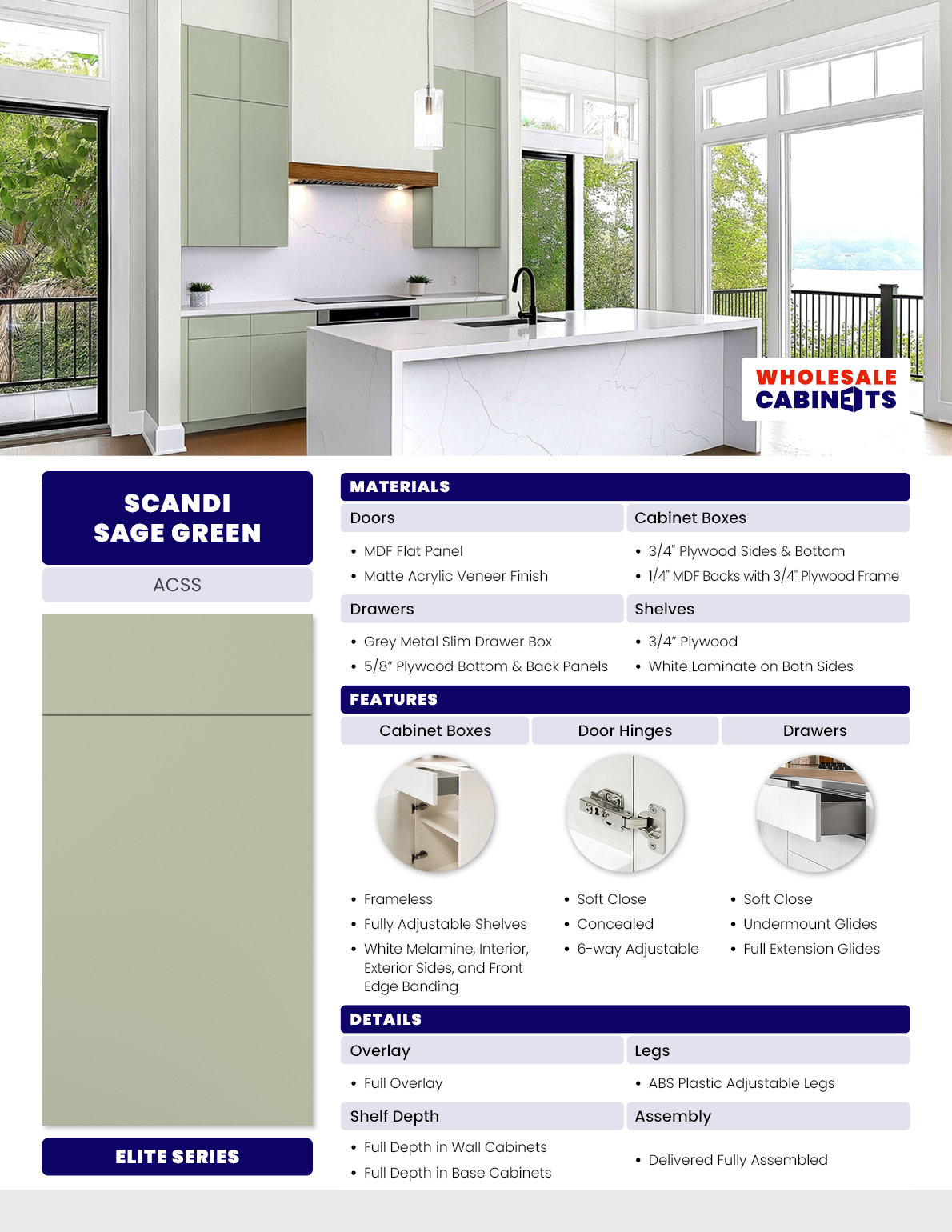 Scandi Sage Green Assembled Cabinets | Shop online at Wholesale Cabinets